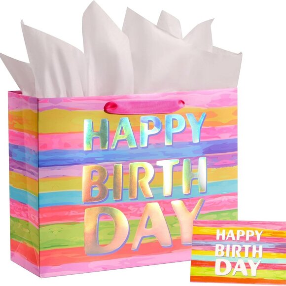 Other | 13 Large Birthday Gift Bag With Tissue Paper And Greeting Card ...